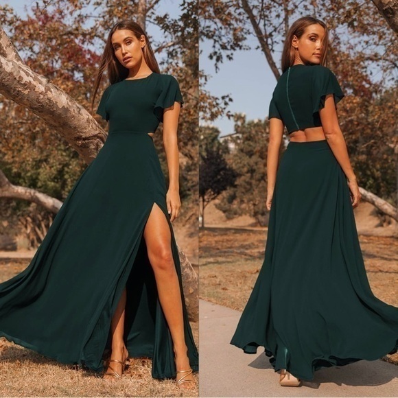 Lulus | Dresses | Lulus Garden Bliss Emerald Green Cutout Maxi Dress ...